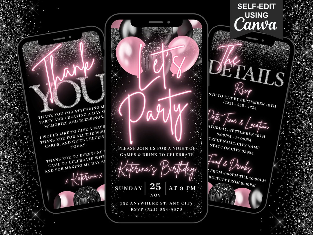 Digital Lets Party Blush Pink Invitation, Girls Birthday Night Out ...