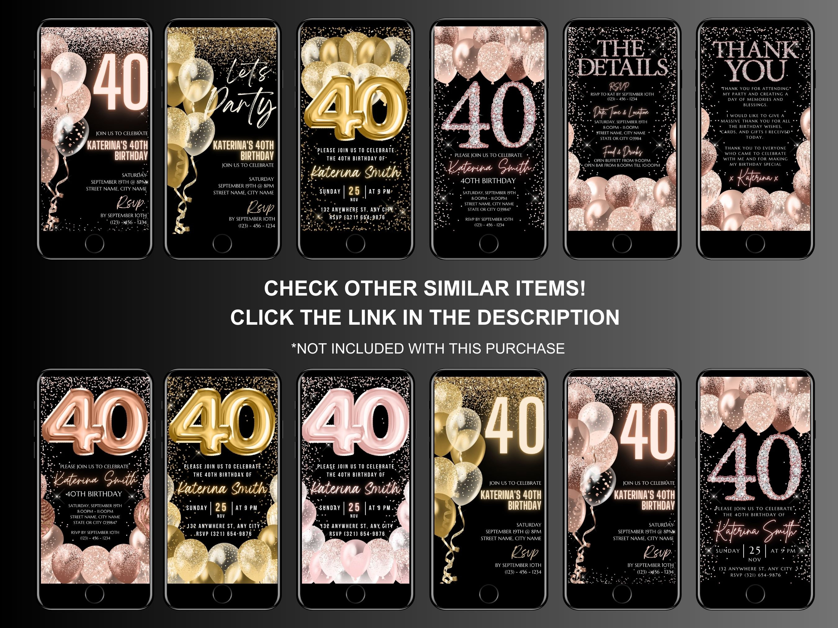 Digital Forty 40th Birthday Invitation Template, Electronic Birthday ...