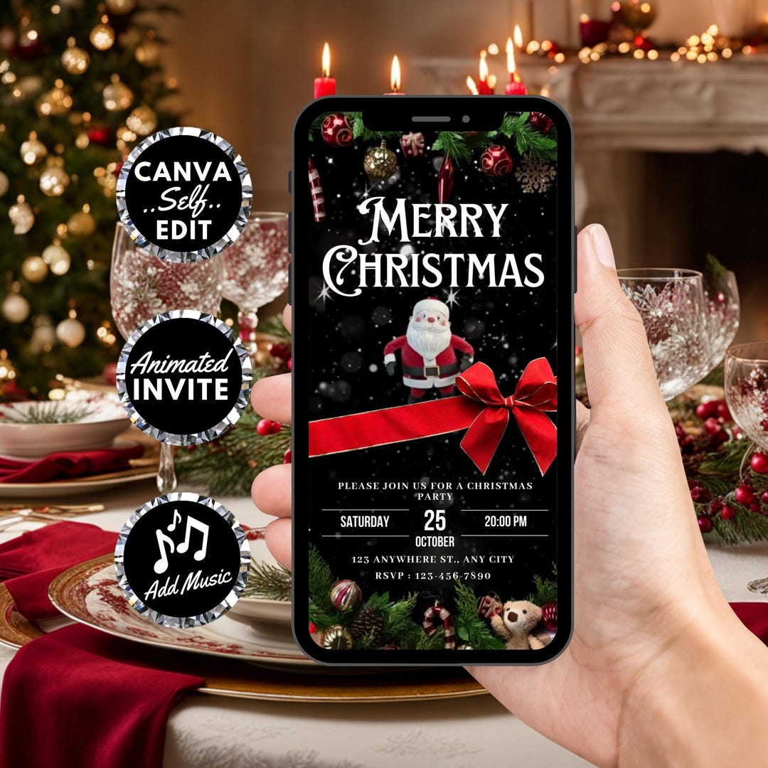 Digital Christmas Party Invitation, Animated Dancing Santa Xmas Video ...
