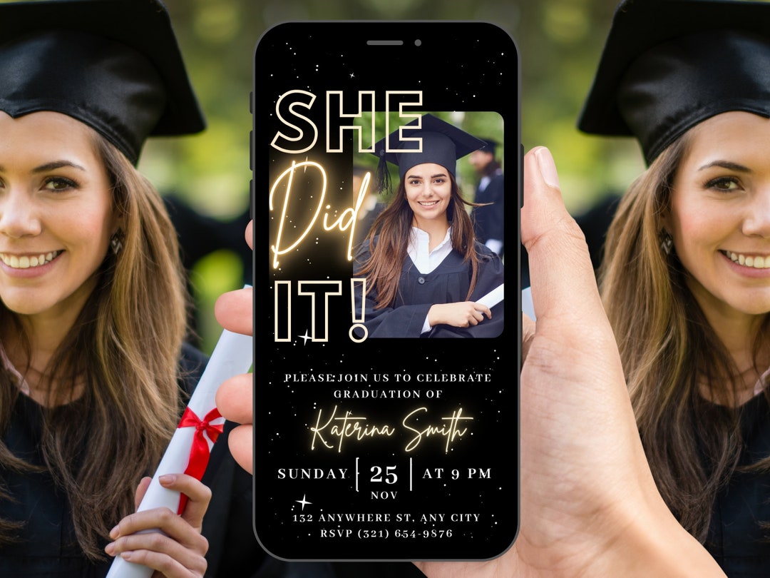 Digital Photo Graduation She Did It Invitation, Animated Gold College ...