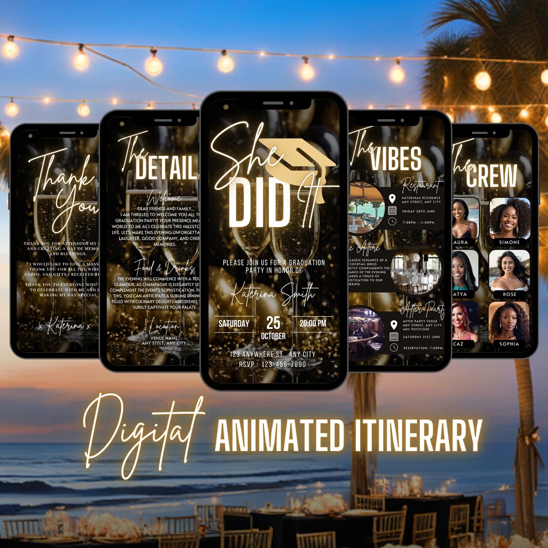 Digital She Did It Invitation, Animated Black Graduation College Party ...