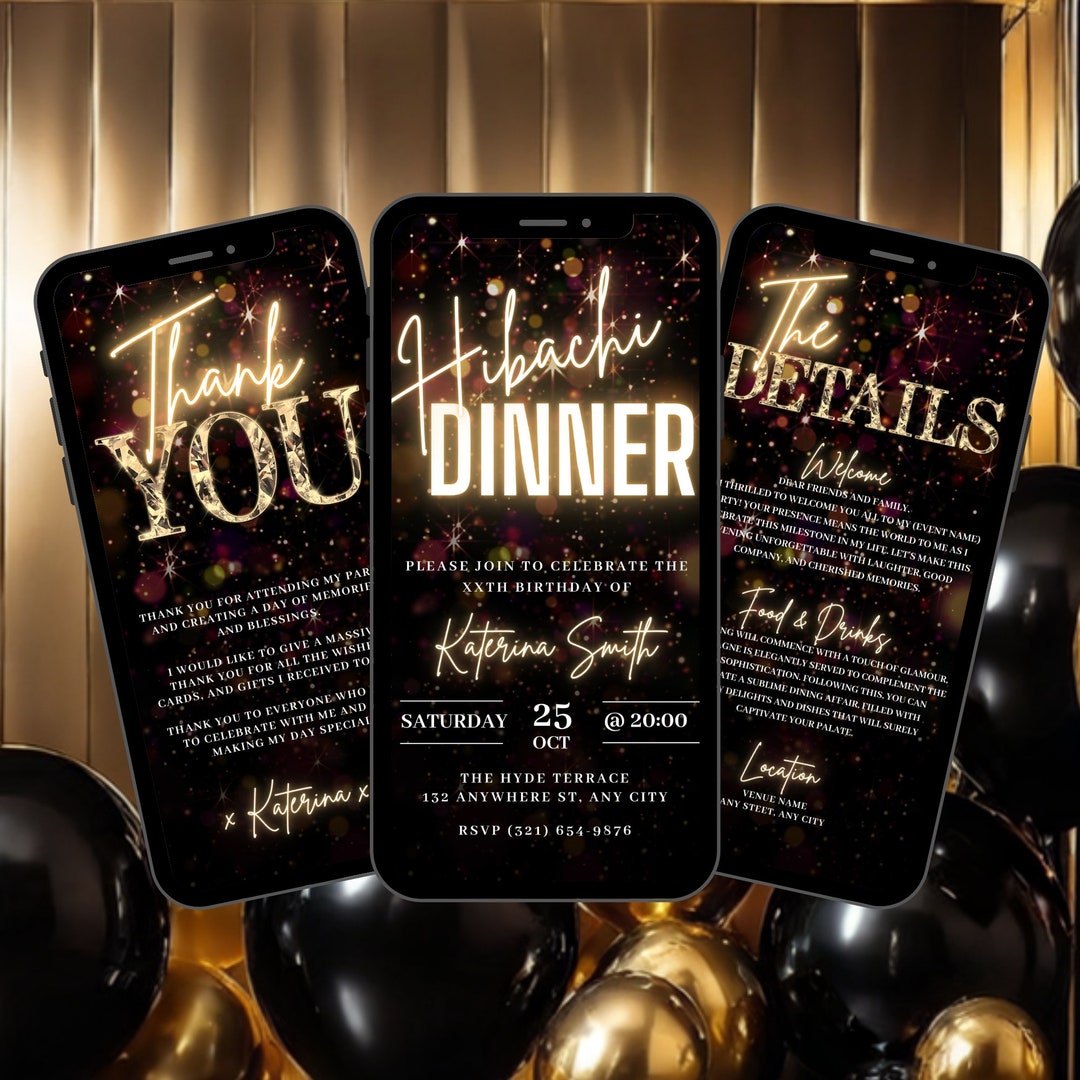 Digital Hibachi Flyer Invitation, Animated Birthday Dinner Party Invite ...