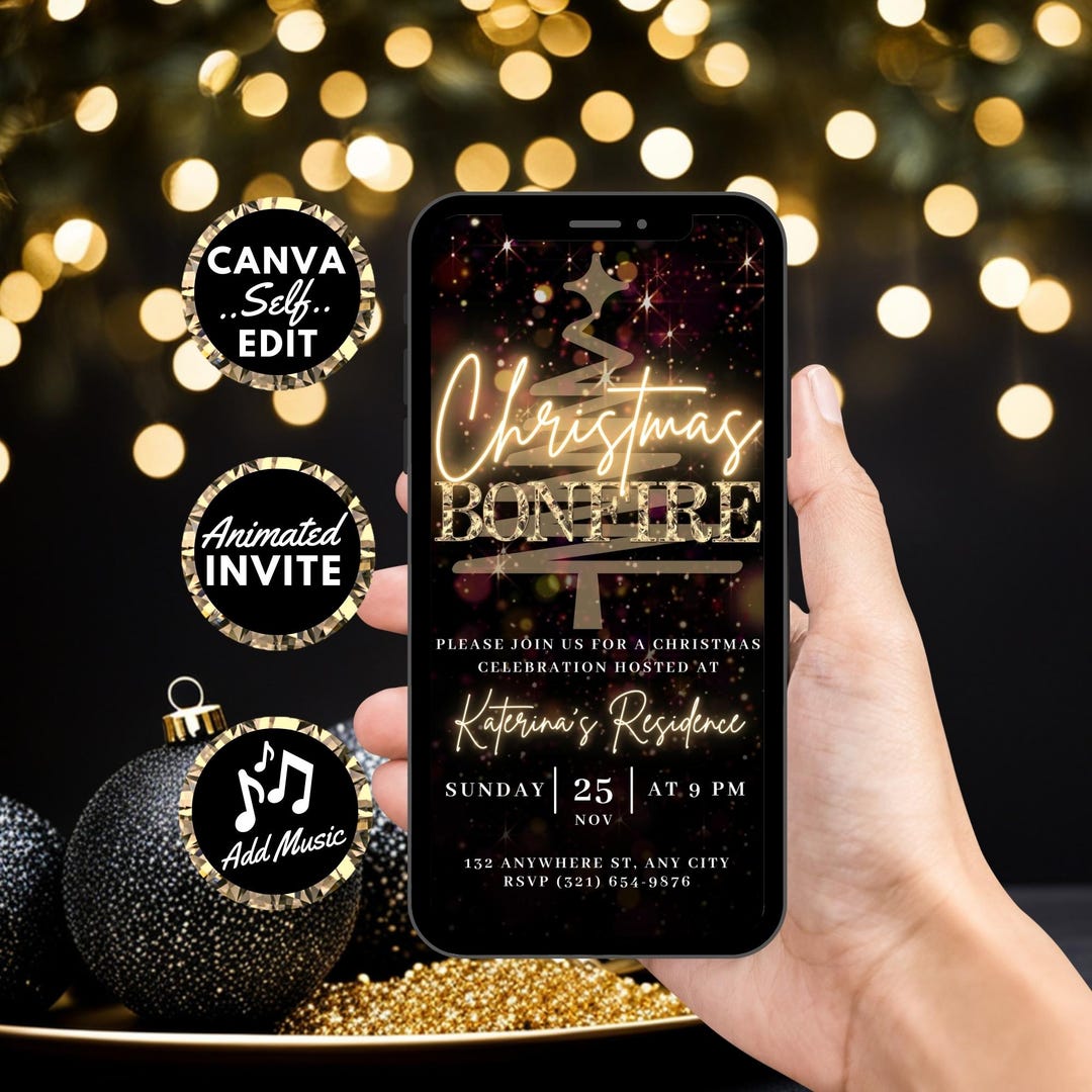 Digital Christmas Bonfire Invitation, Animated Xmas Party Video Invite ...