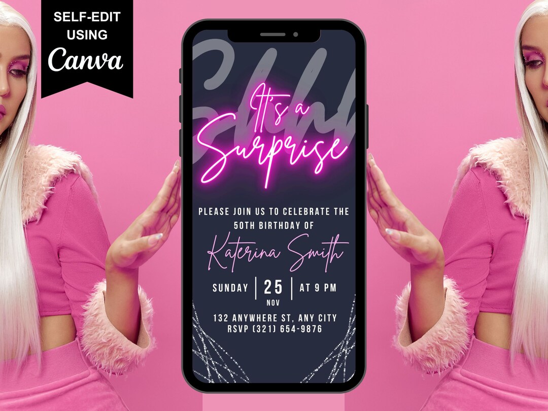 Digital Surprise Flyer Invitation, Animated Blue Pink Birthday Invite ...