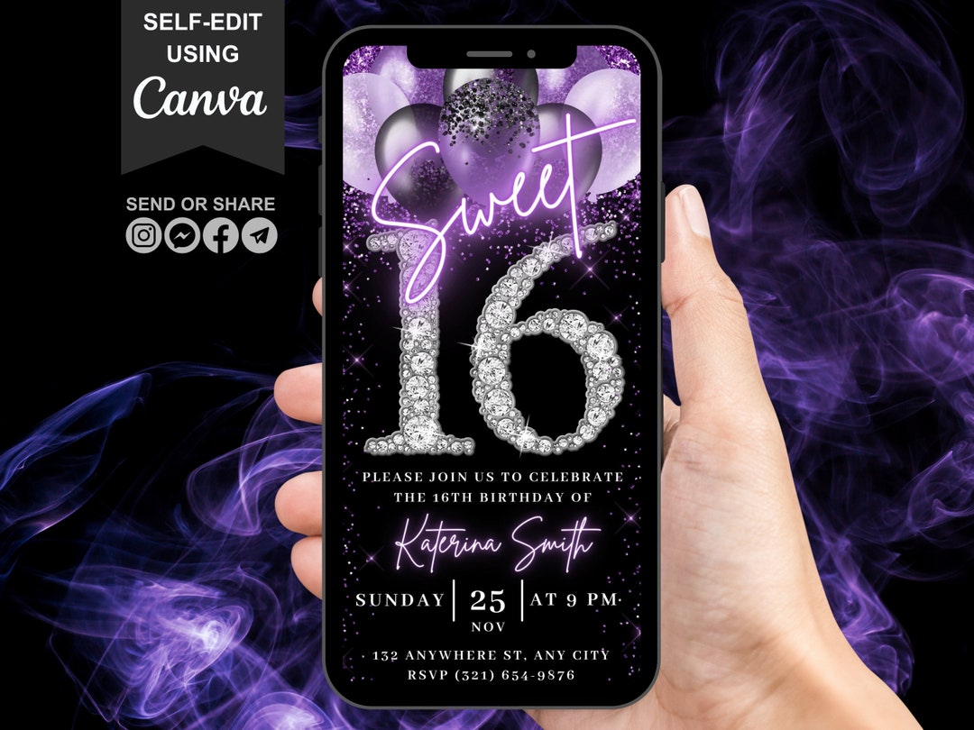 Sweet 16th Birthday Digital Invitation, Electronic 16th Birthday Party ...