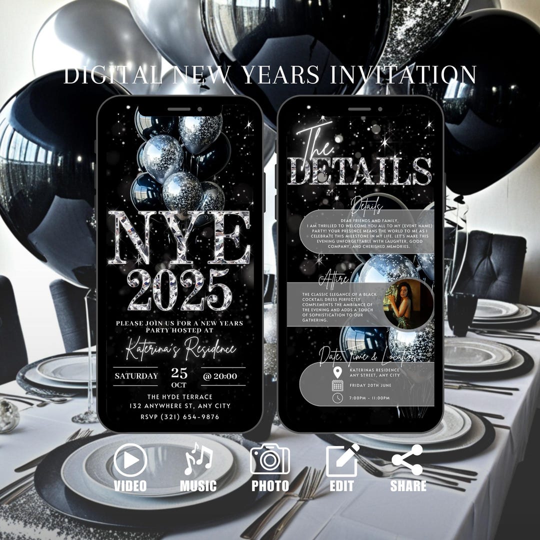 Digital NYE 2025 Invitation, Animated New Years Eve Party Invite ...