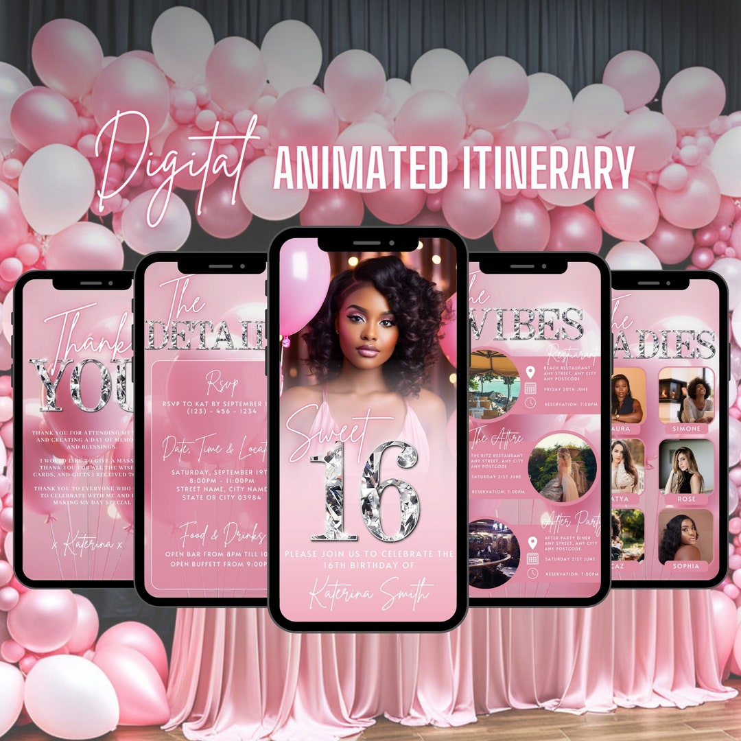Digital Sweet 16th Birthday Invitation, Animated Sweet Sixteen Party ...