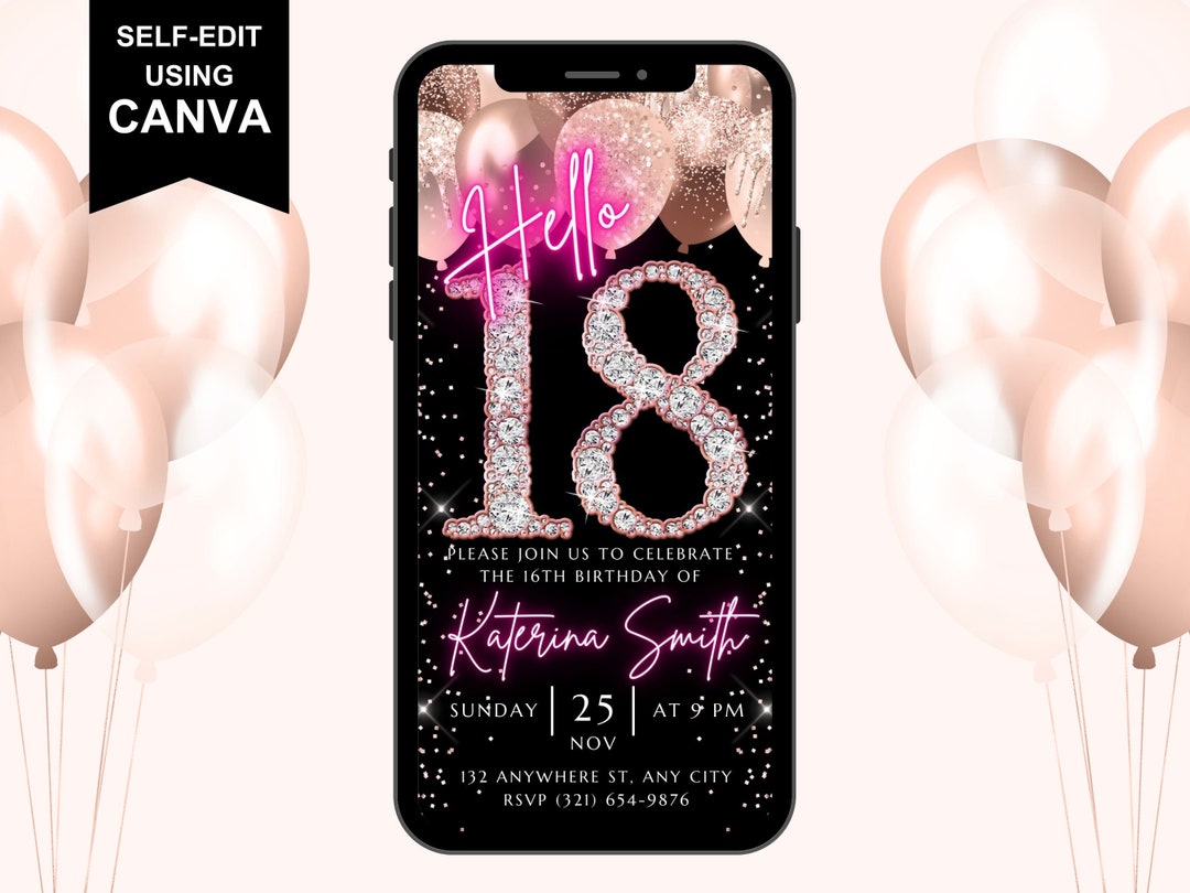 Digital Hello 18th Birthday Invitation, Animated 18th Party Invite for ...