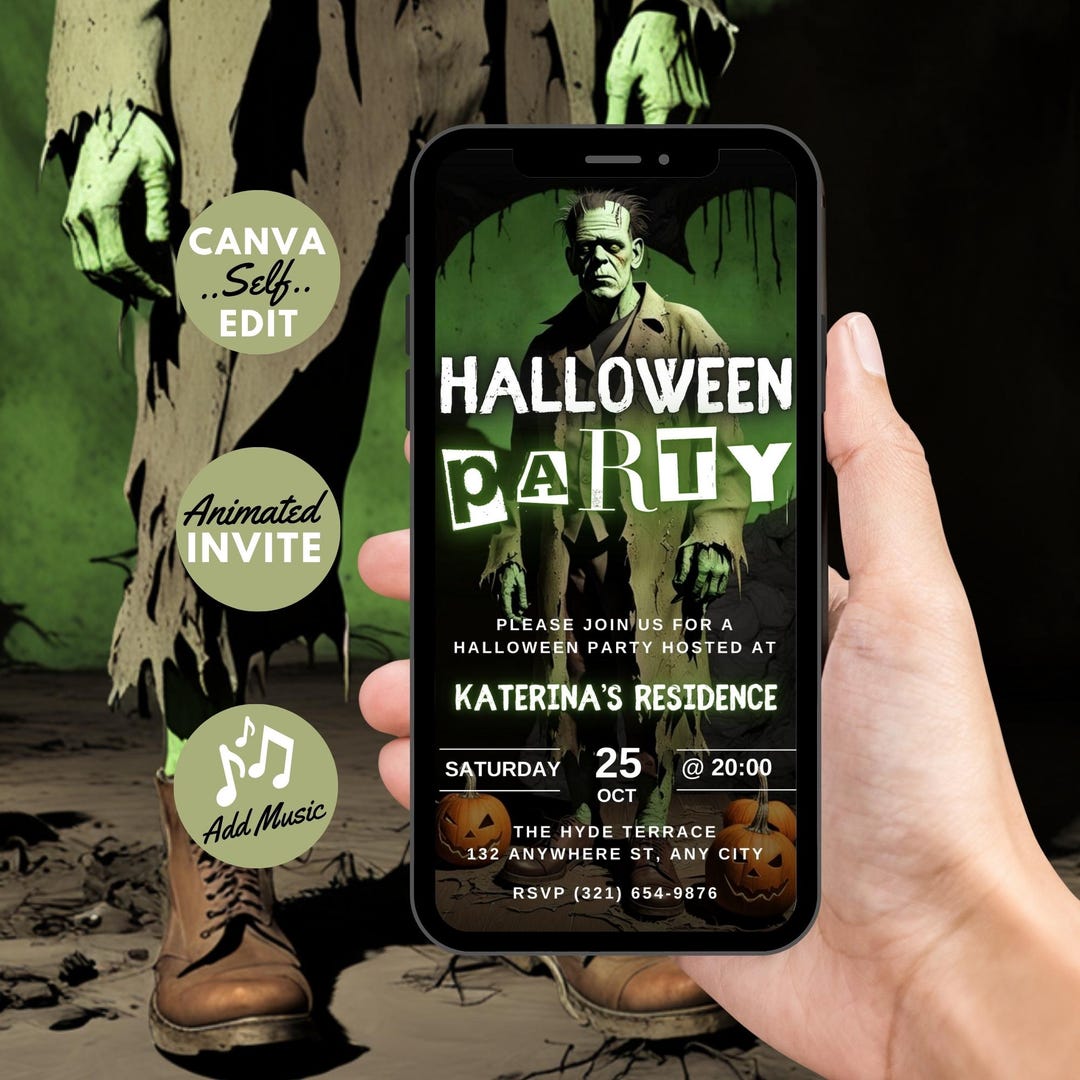 Digital Halloween Party Invitation, Download Green Zombie Video Invite ...