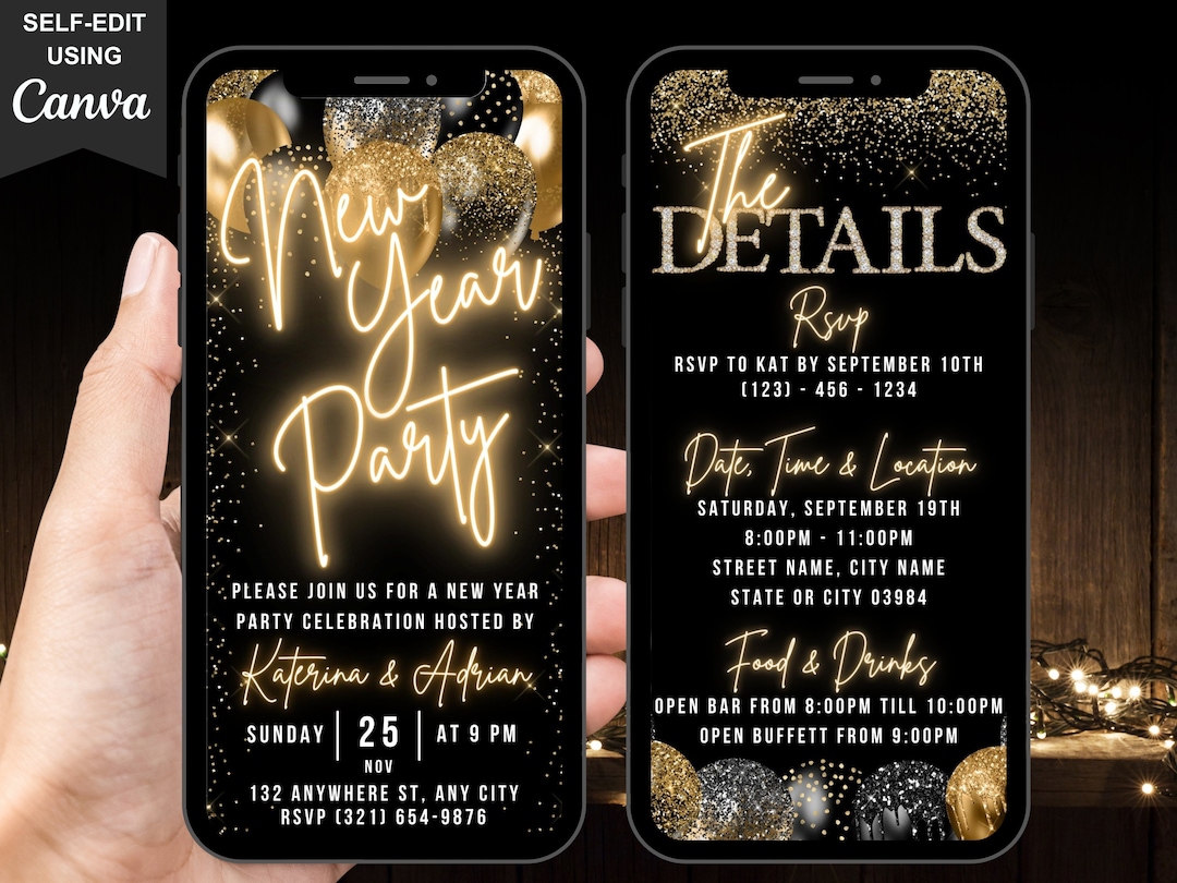 Digital New Years Eve Party Invitation, Animated NYE Celebration Invite ...