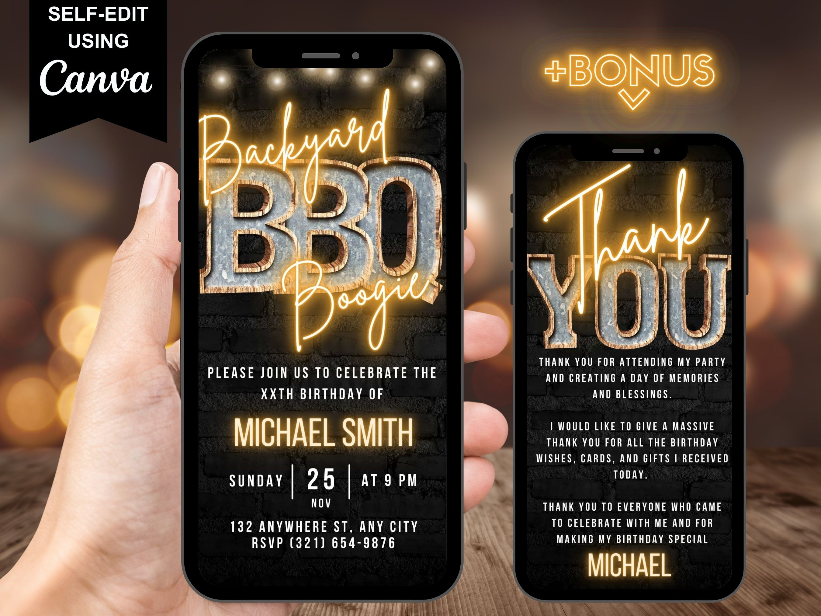 Digital Backyard BBQ Bogie Invitation, Animated Rustic Marquee Birthday ...