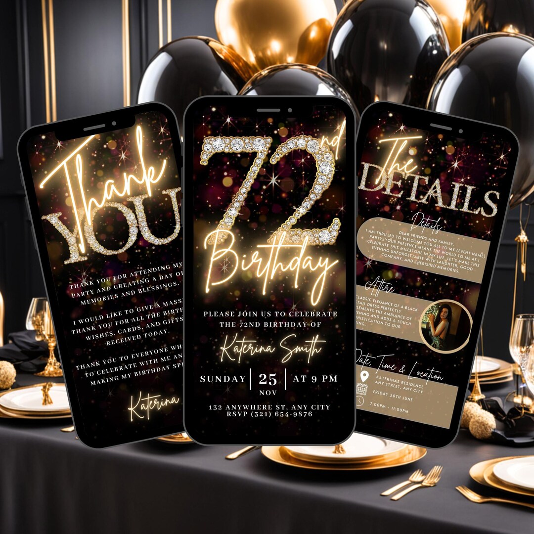 72nd Digital Flyer Birthday Invitation, Surprise 72 Dinner Party Invite ...