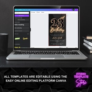 Digital 23rd Birthday Party Invitation, Animated Black Gold Dinner ...