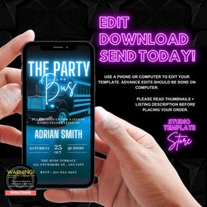 Digital VIP Party Bus Invitation, Boys Limo Birthday Party Invite, Blue ...