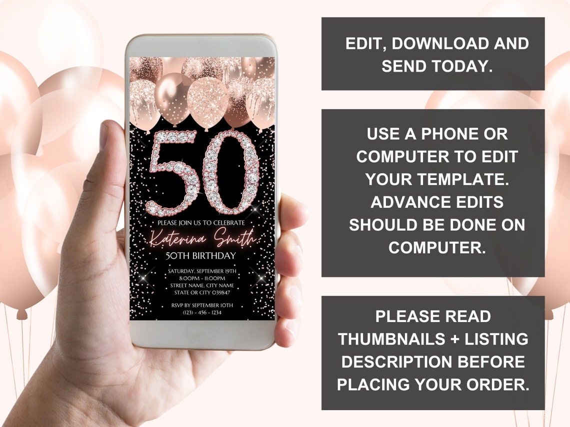 50th Birthday Digital Invitation Electronic 50th Birthday - Etsy