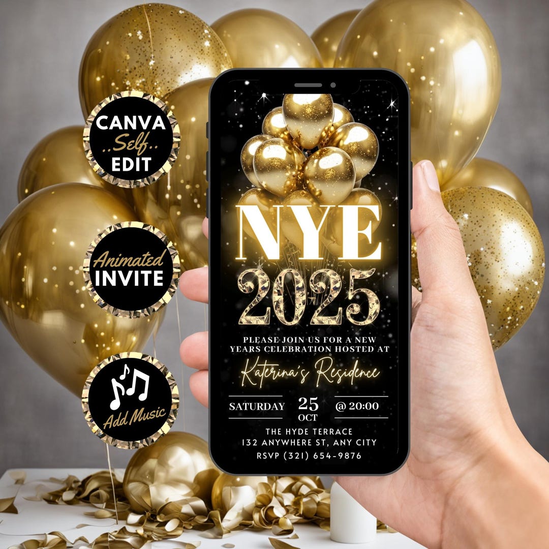 Digital NYE 2025 Invitation, Animated New Years Eve Party Invite ...
