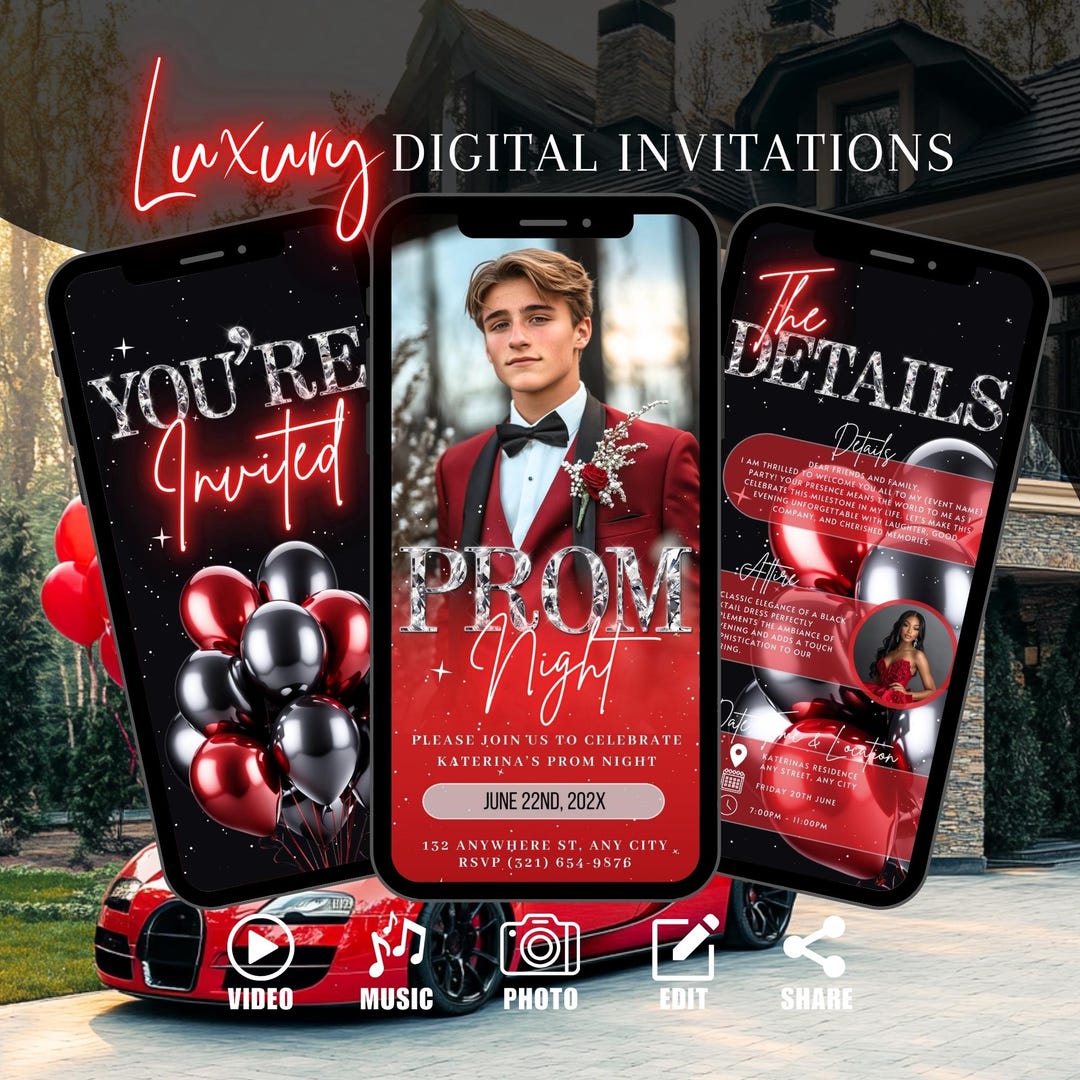 Prom Night Invitation, Red Digital Prom Send off Invite, Animated ...