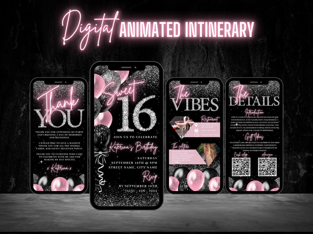 Digital Sweet 16 Birthday Invitation, Animated Sixteen Party Invite ...