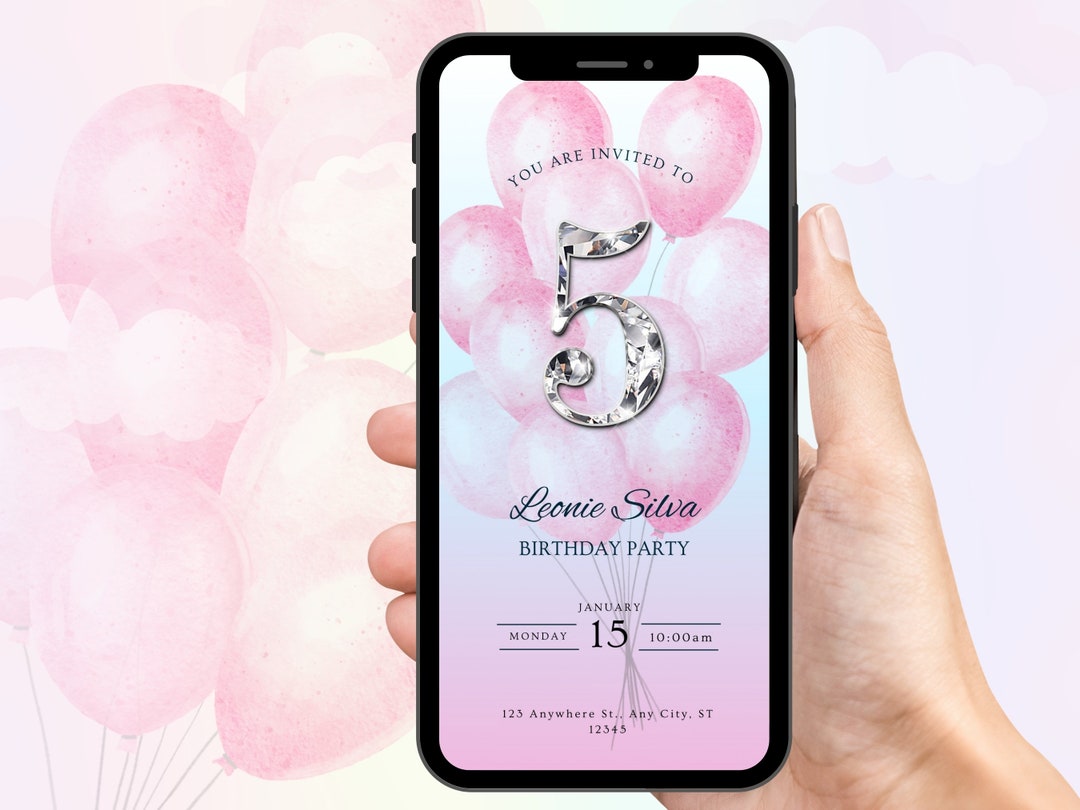 Digital 5th Birthday Invitation, Animated Baby Girl 5 Year Old Invite ...