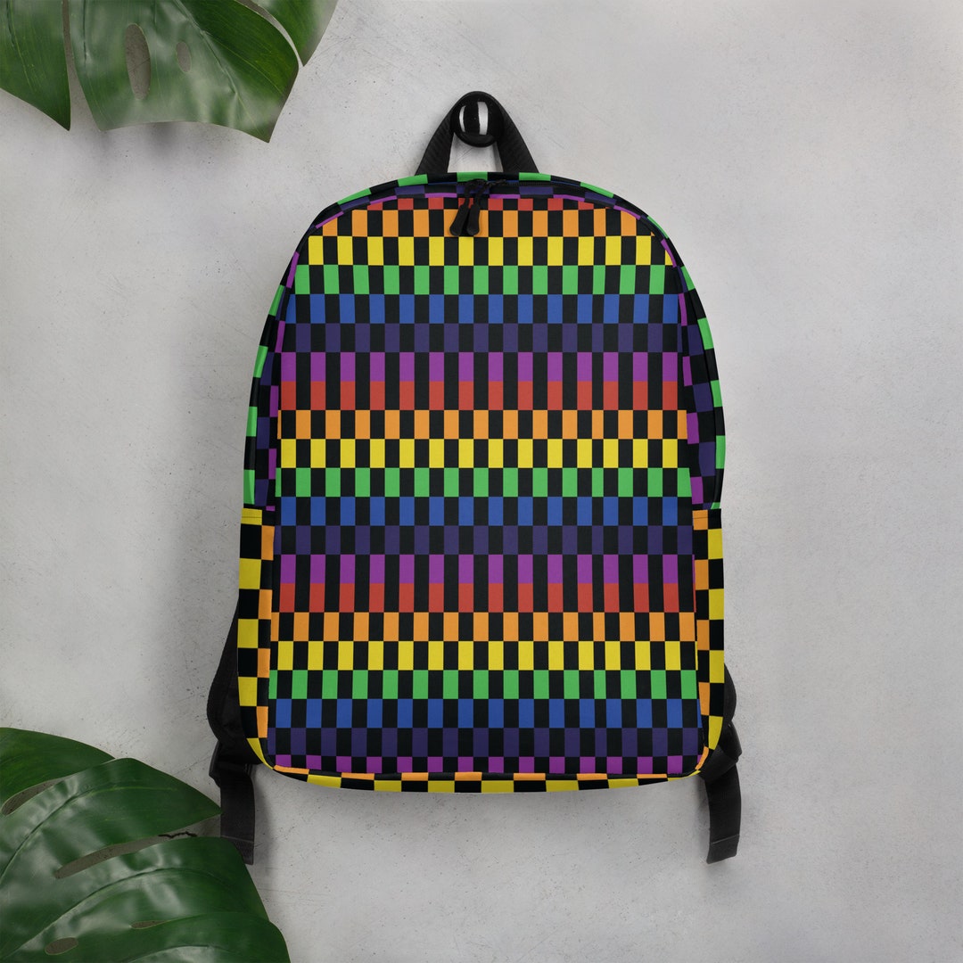 Checkered Rainbows Minimalist Backpack - Etsy
