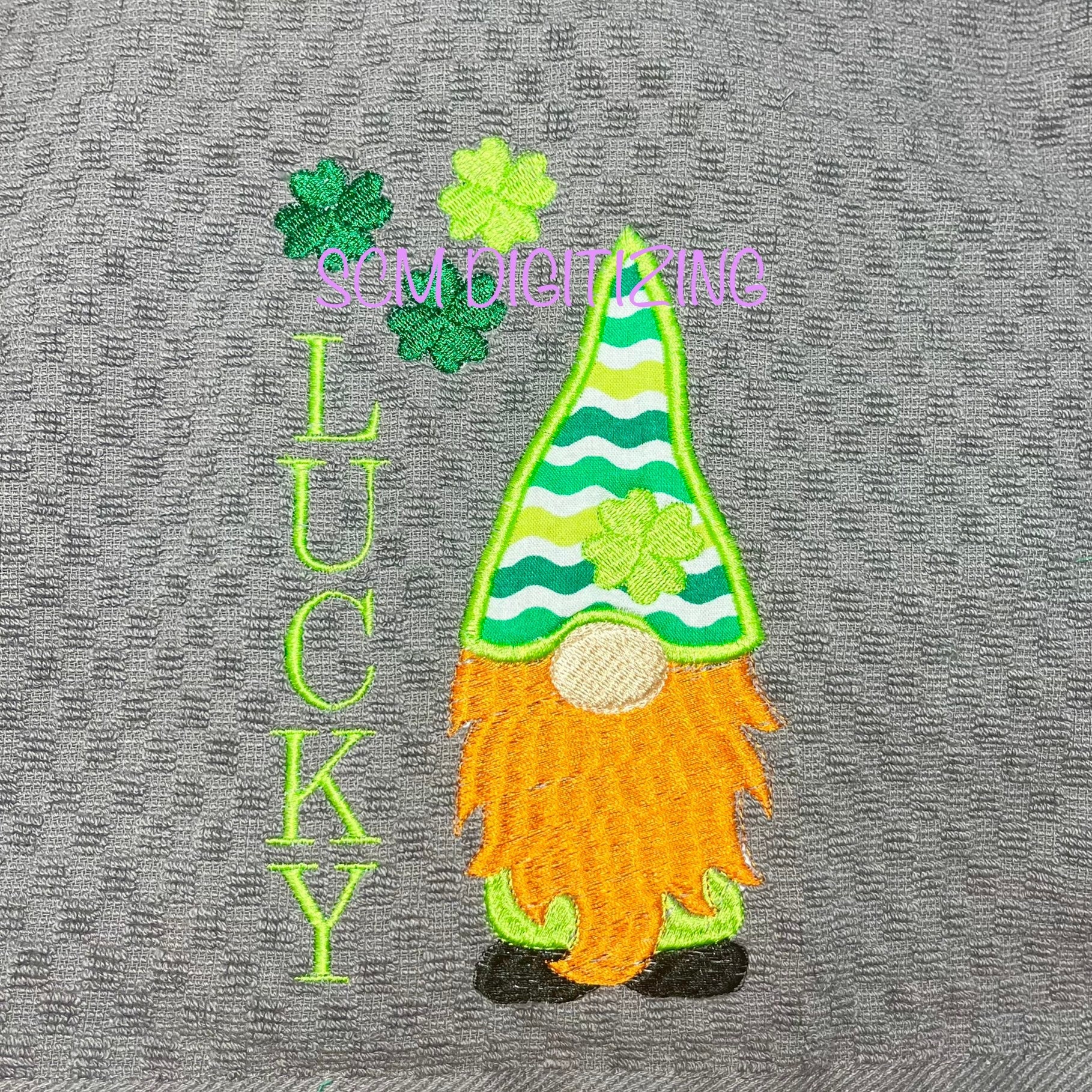 DIGITAL FILE* Lucky Gnome With Applique Hat and Shamrocks St. Patricks ...