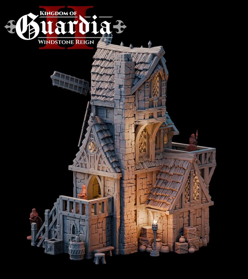 The Silent Mill: Medieval Windmill Tower 28MM Tabletop Terrain, Model ...