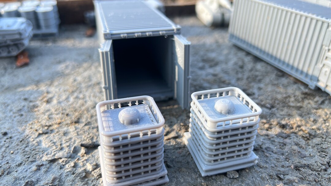 Container of 2 Chemical Totes, Openable 20ft Shipping Container ...