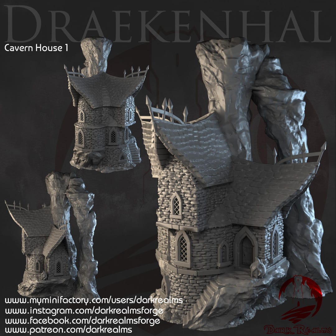 Draekenhal Cavern House 1: Fantasy Cliffside Fortress Model for Rpgs ...
