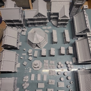 Tabletop Town Set, 32mm Scale, 10 Buildings Market Playable Interior ...
