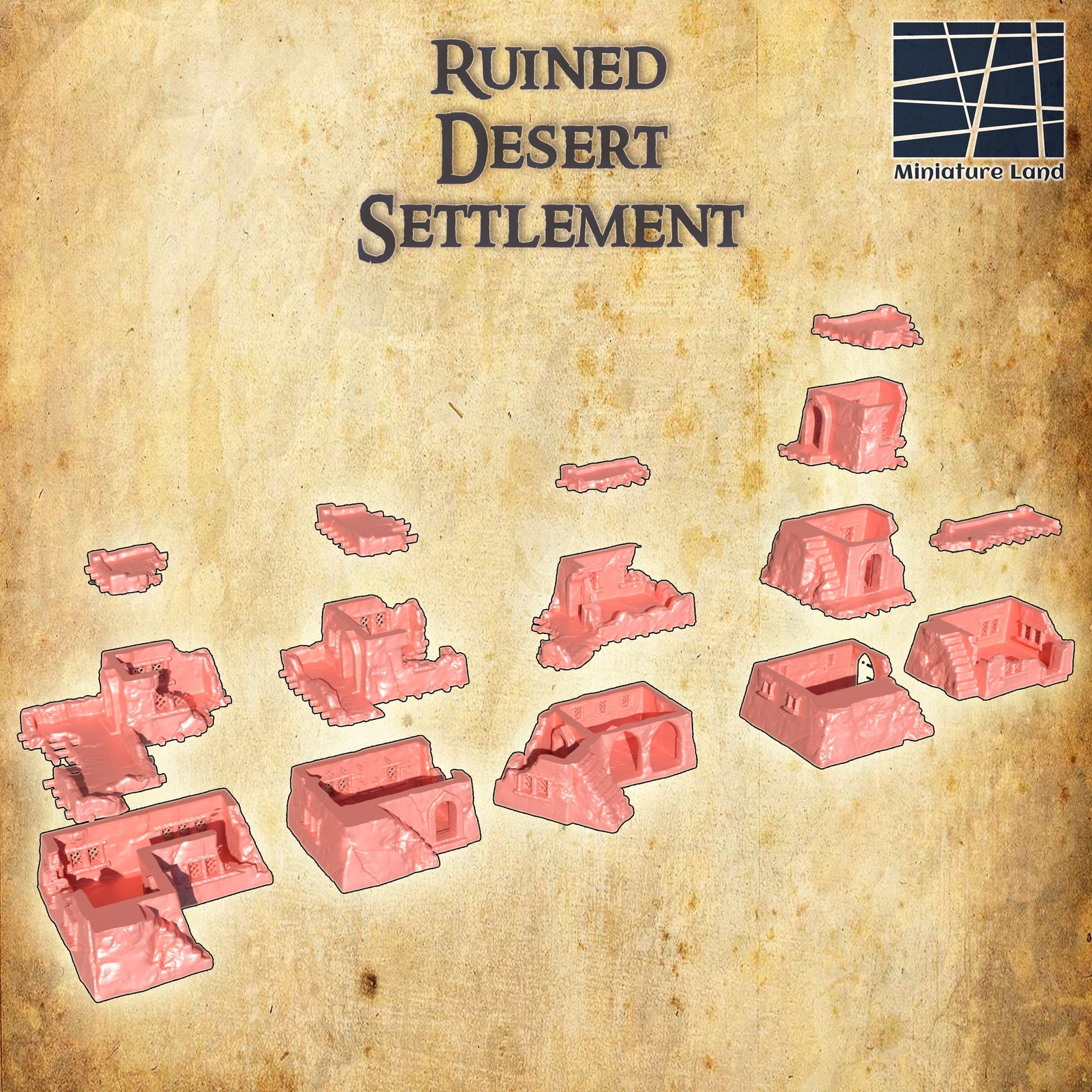 Ruined Desert Settlement for Dnd, Pathfinder - 10 Ruined Buildings Set ...