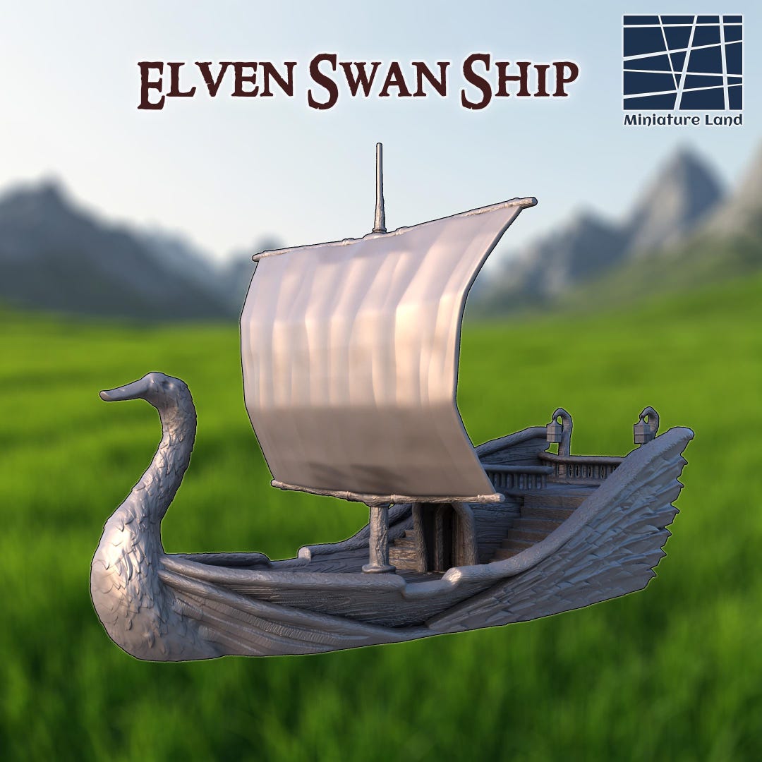 Elven Swan Ship: 28mm High Fantasy Sailing Vessel Tabletop Terrain ...