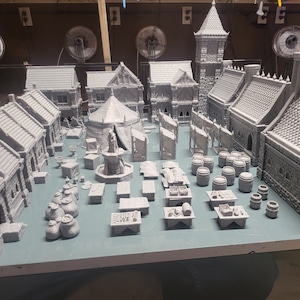 Tabletop Town Set, 32mm Scale, 10 Buildings Market Playable Interior ...