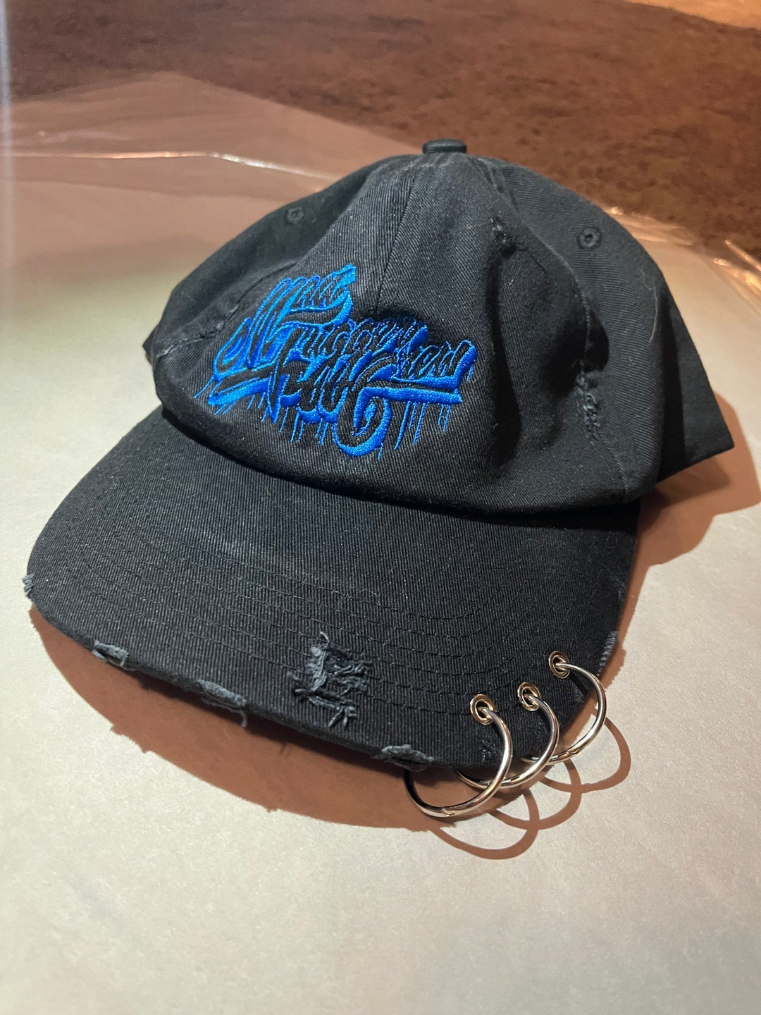 Hypnosis Mic Distressed Cap With Metal Rings - Etsy