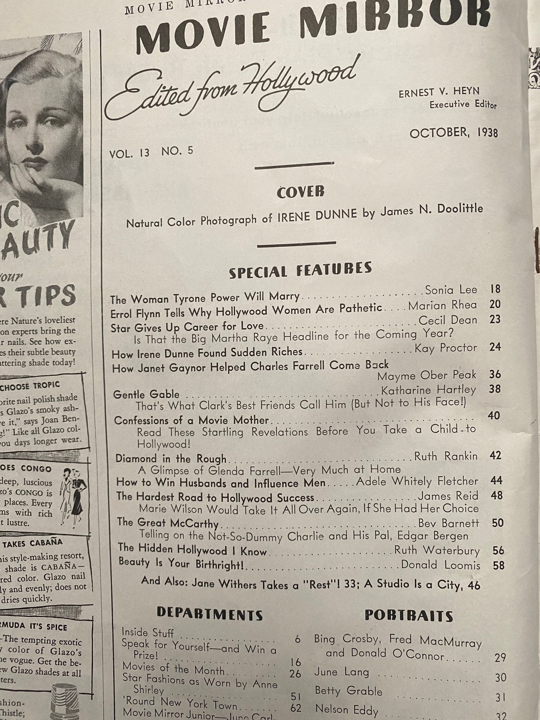 Movie Mirror Magazine October 1938 Irene Dunne Cover - Etsy