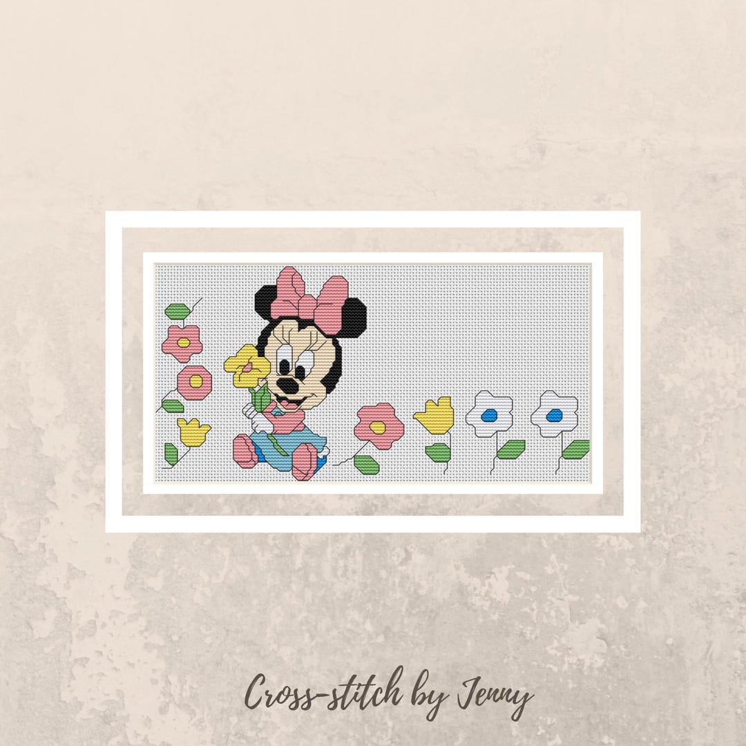 Baby Minnie Mouse Cross Stitch Chart Pattern 14 Count 26 Cm X 13 Cm DMC ...