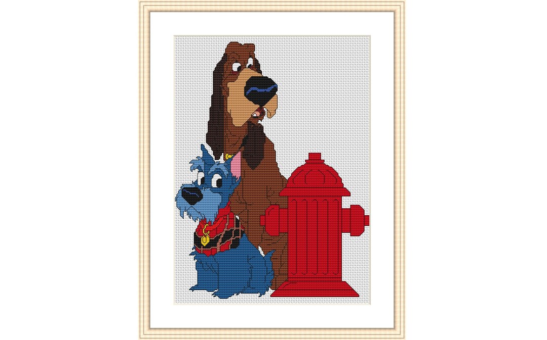 Trusty and Jock Lady and the Tramp Cross Stitch Chart Pattern 14 Count ...