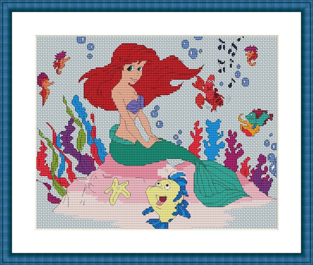 Ariel the Little Mermaid Cross Stitch Chart Pattern 14 Count 27 Cm X 22 ...