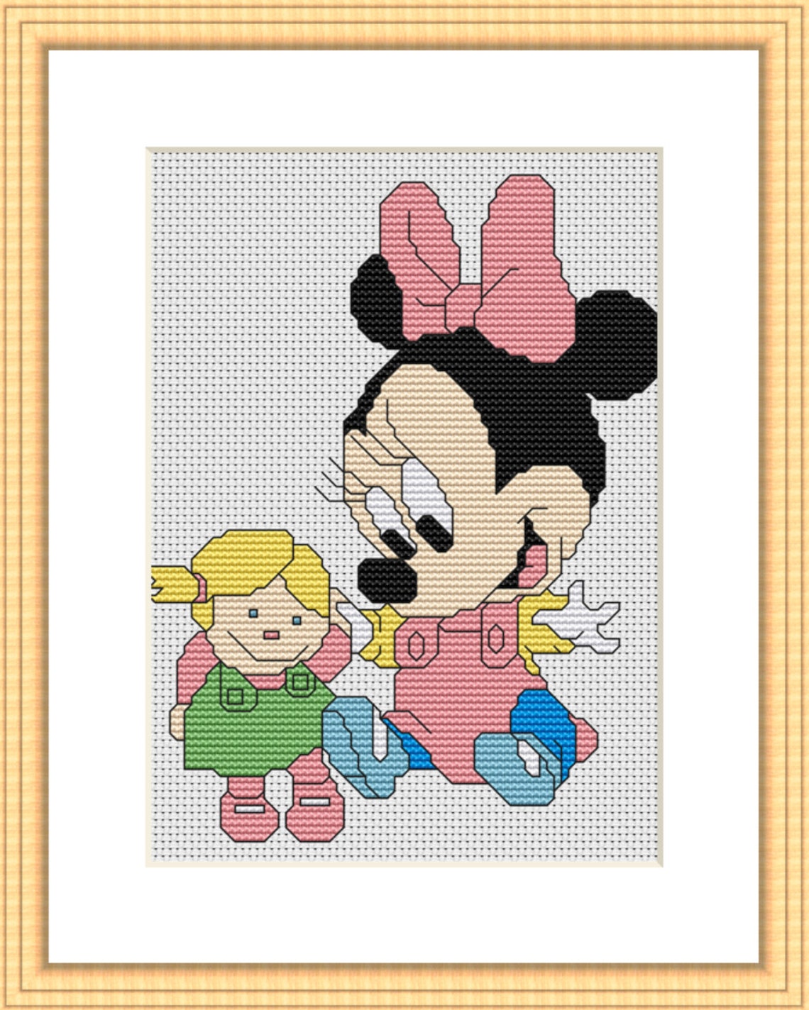 Baby Minnie Mouse Cross Stitch Chart Pattern 14 Count 14 Cm X 17 Cm DMC ...