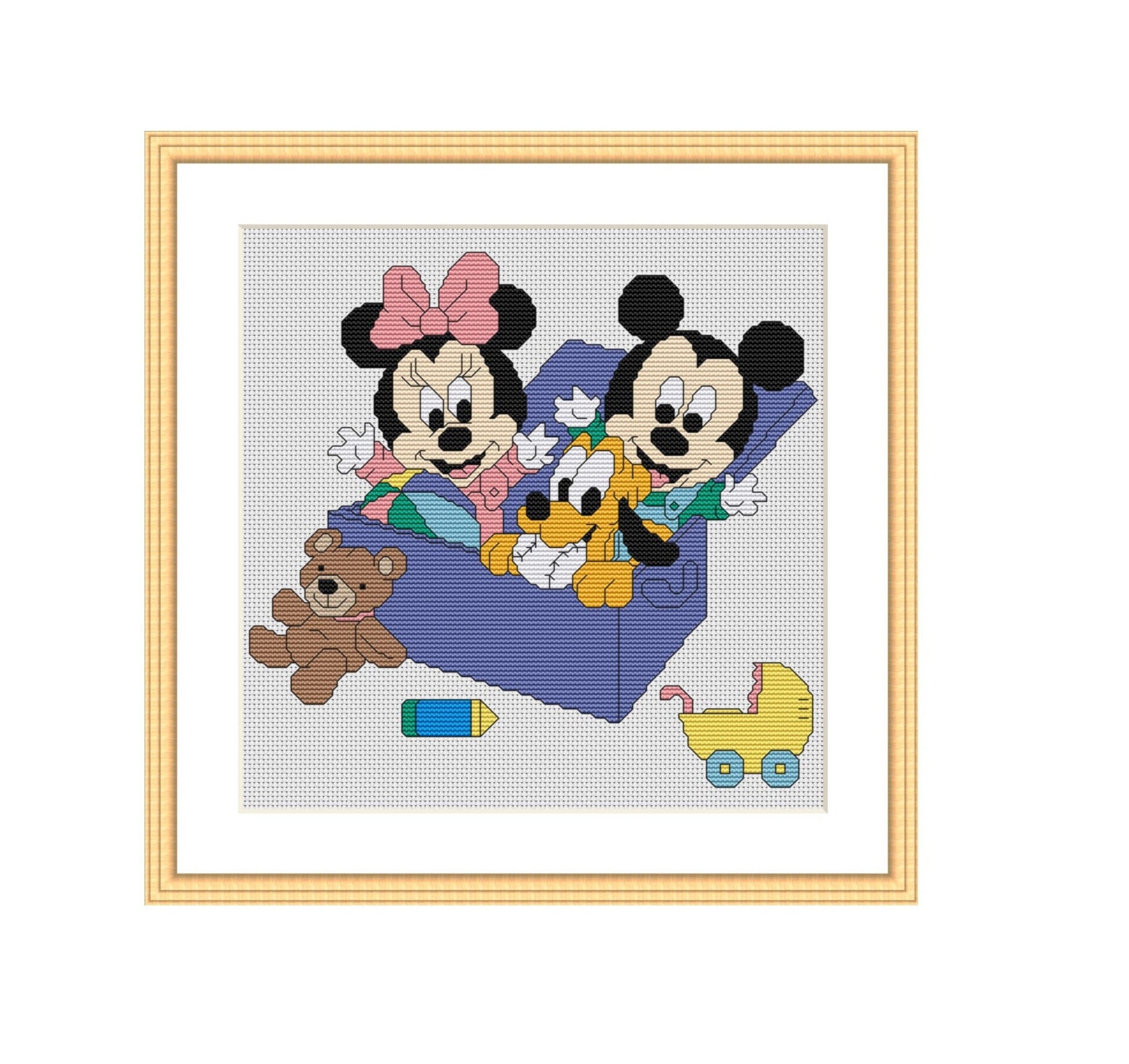 Baby Mickey & Minnie Mouse Cross Stitch Chart Pattern 23 Cm X 21 Cm DMC ...