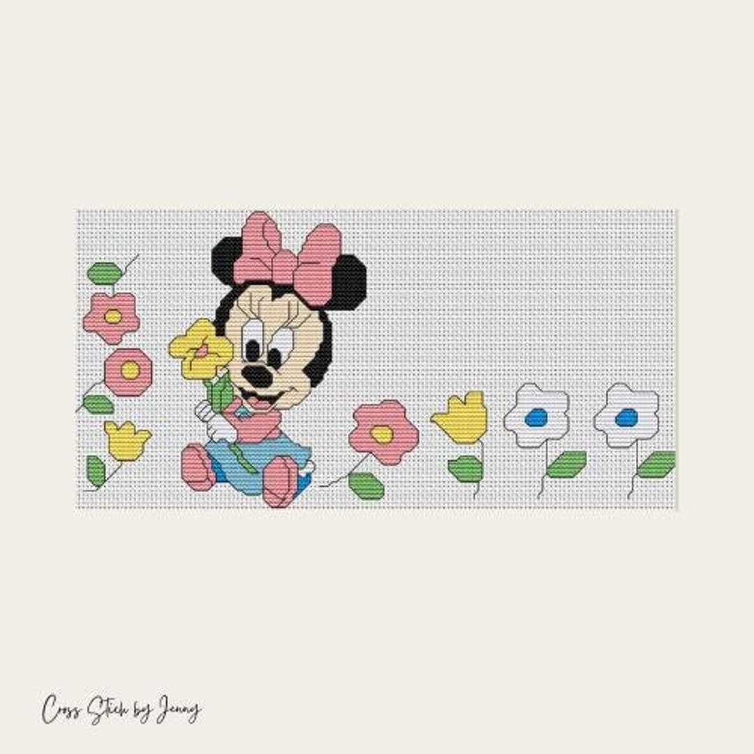 Baby Minnie Mouse Cross Stitch Chart Pattern 14 Count 26 Cm X 13 Cm DMC ...