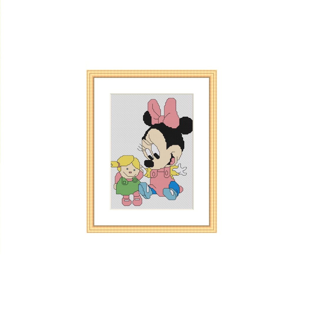 Baby Minnie Mouse Cross Stitch Chart Pattern 14 Count 14 Cm X 17 Cm DMC ...
