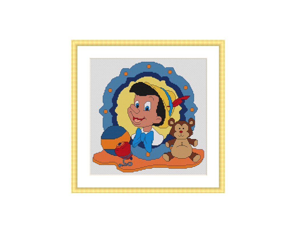 Pinocchio Cross Stitch Chart Pattern 14 Count 22 Cm X 22 Cm DMC Colours ...
