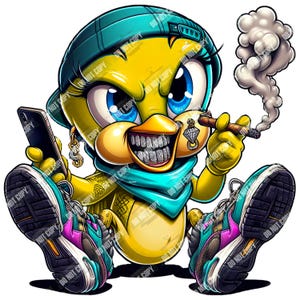 Thug Life Canary Bird With Cigar and Sneakers - High-quality PNG File ...