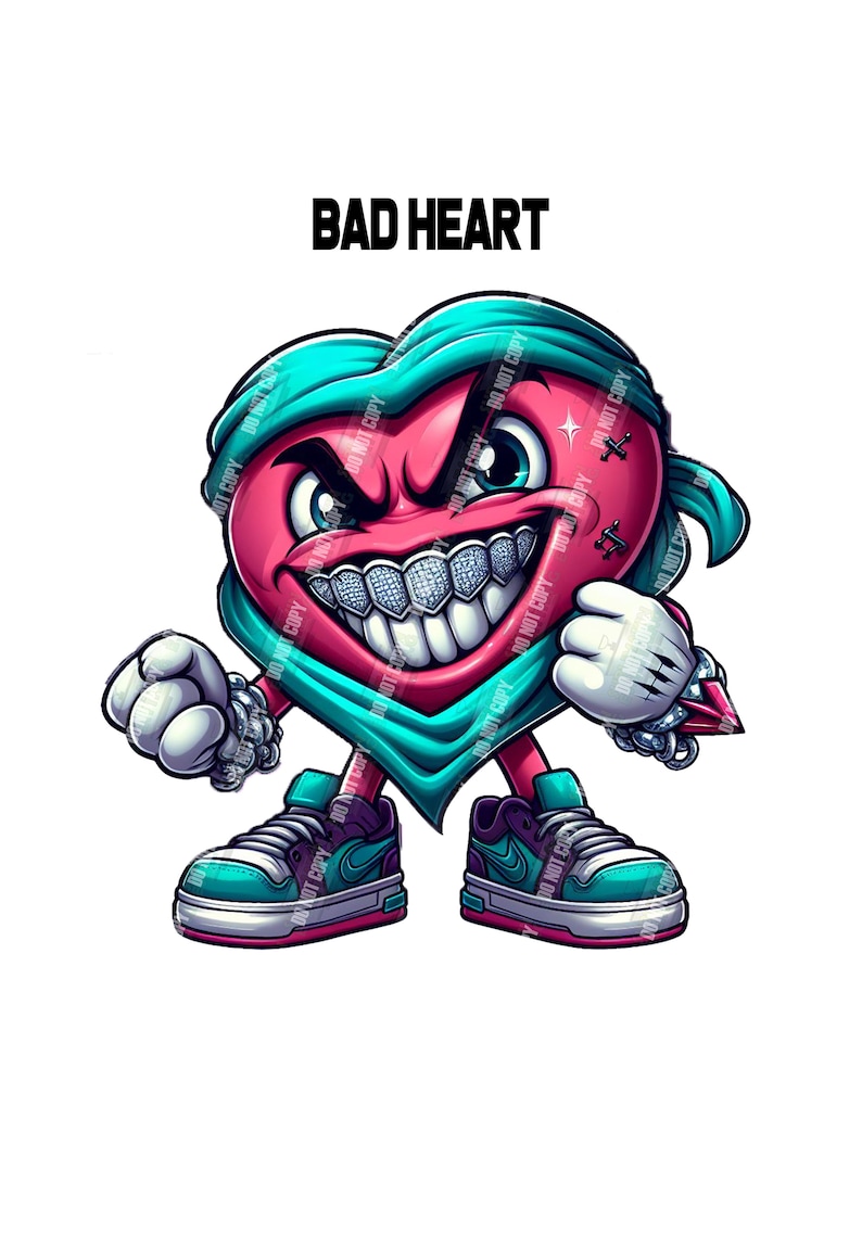 Bad Heart Character With Diamond Grill - Digital Art PNG - Etsy
