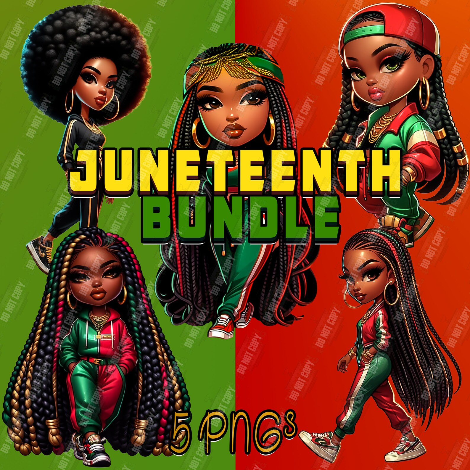 Juneteenth Celebration Bundle: 5 Unique African American Character Pngs ...