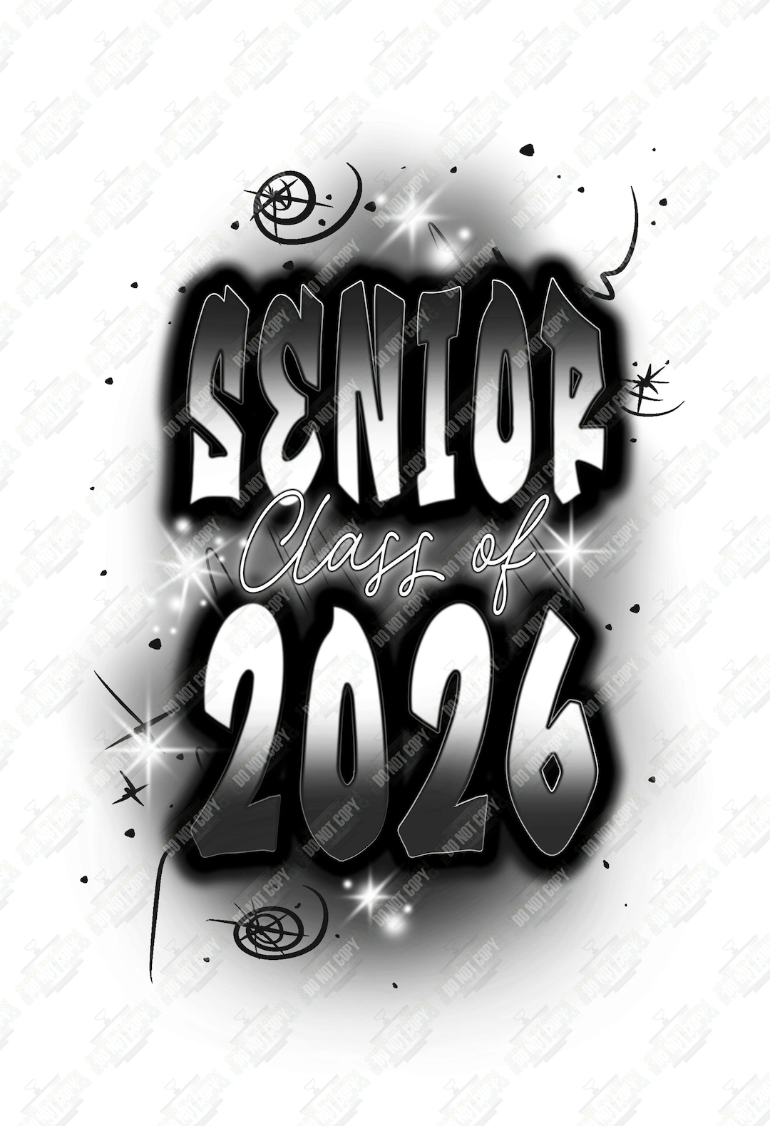 Senior Class of 2026 Black and White Airbrush Graduation Digital PNG ...