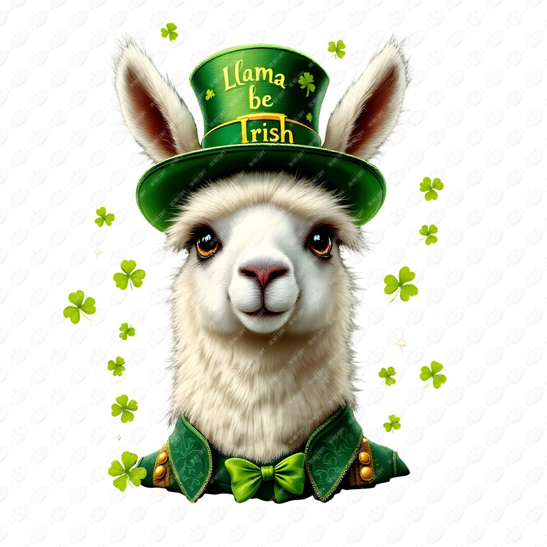 Llama Be Irish St. Patrick's Day PNG, Cute Llama With Shamrocks Digital ...