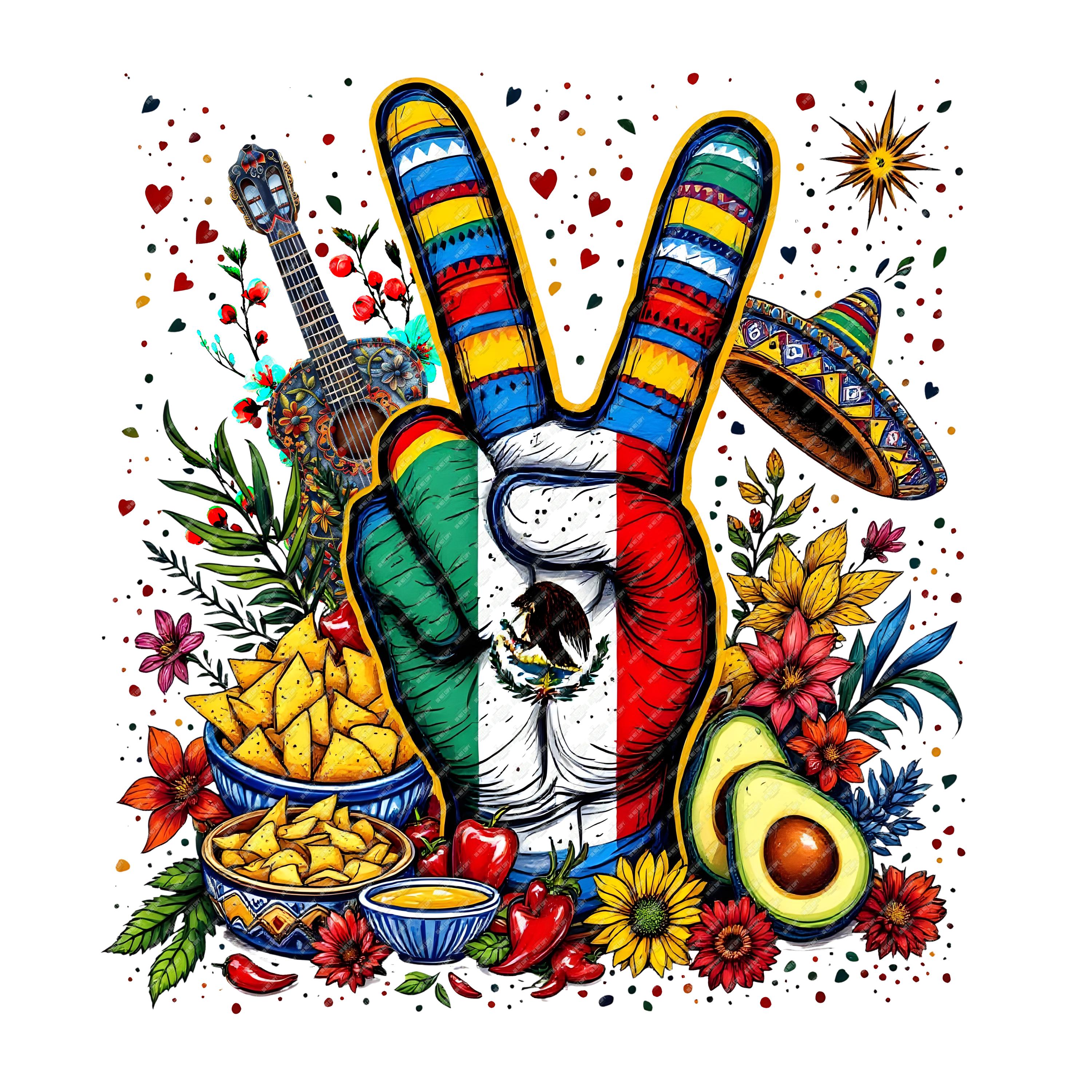 Peace Sign Mexican Flag Digital Design, Cinco De Mayo Fiesta ...
