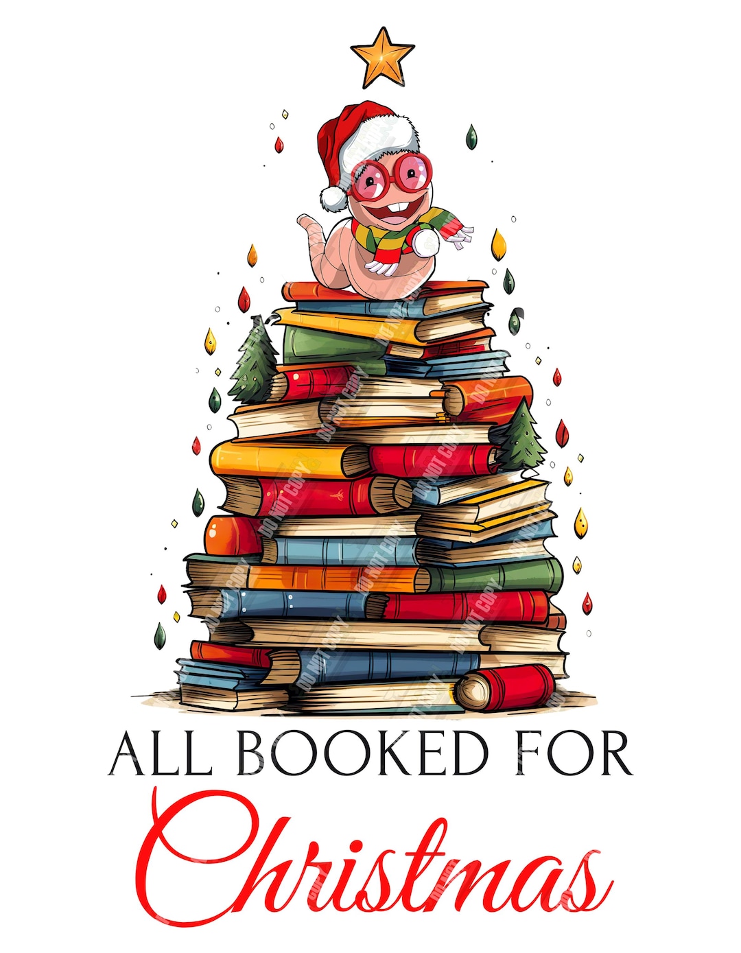 Christmas Book Tree PNG - Festive Bookworm Holiday Illustration ...