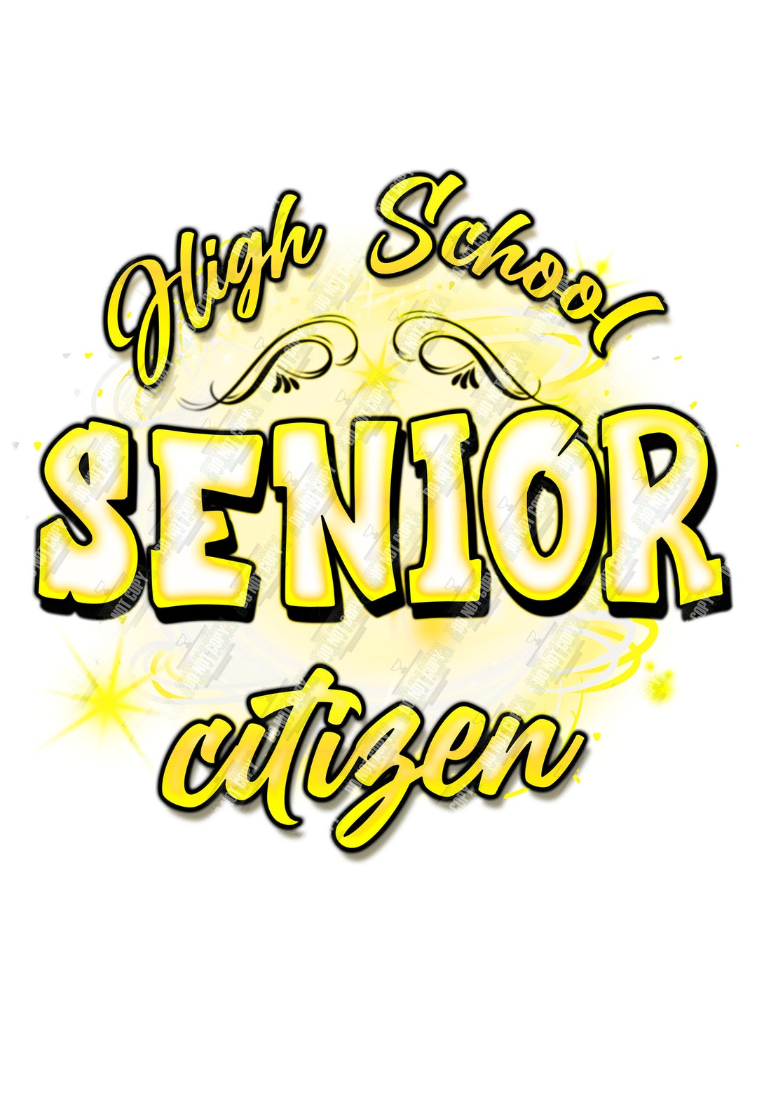 High School Senior Citizen Yellow Airbrushed Graduation Design, Digital ...